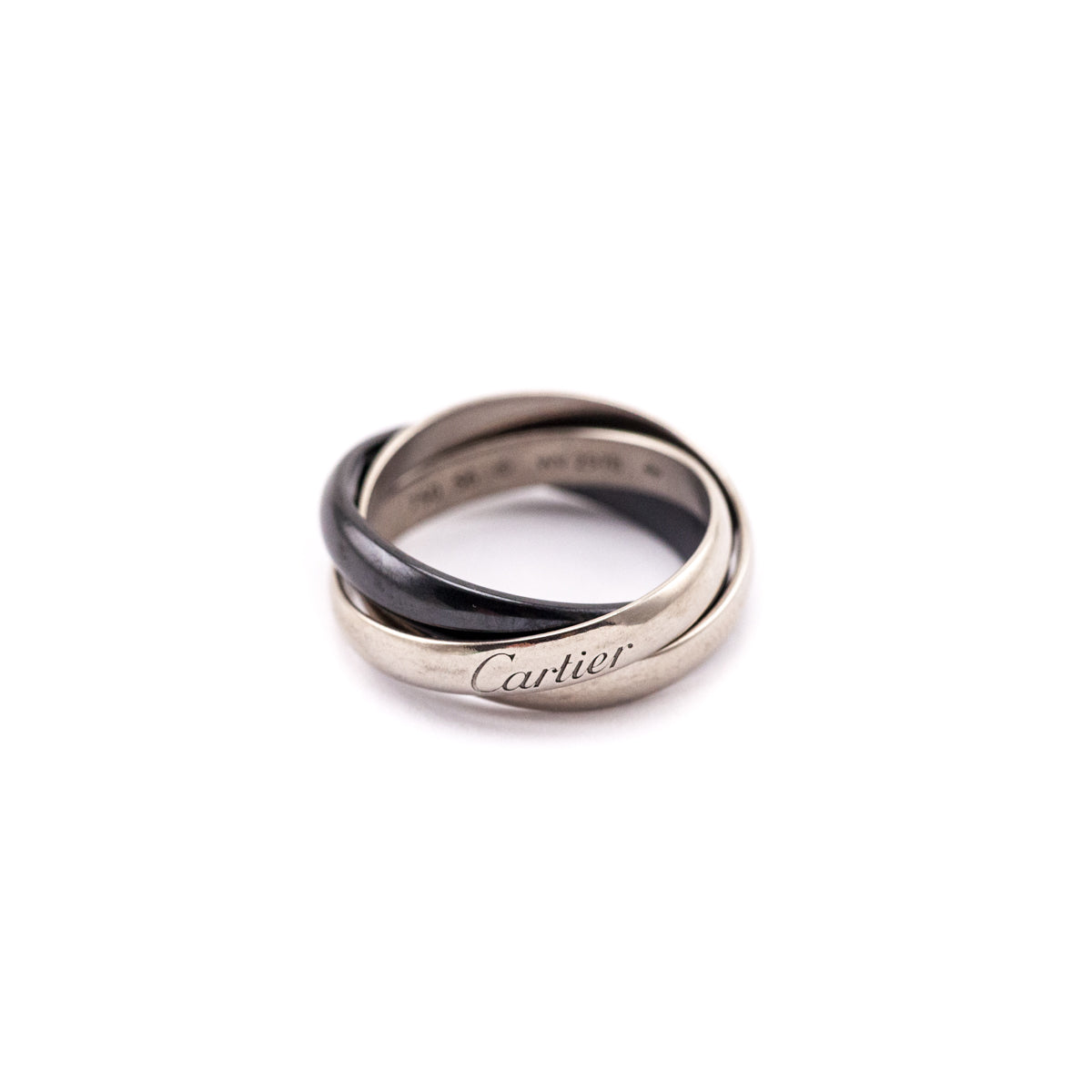 Cartier 18K White Gold Black Ceramic Trinity Ring – Love that Bag etc