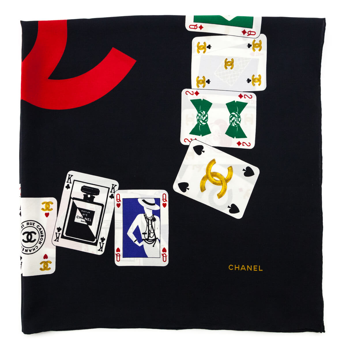 Chanel Black & Red CC Logo Symbol Cards Scarf - Preowned Chanel Canada ...