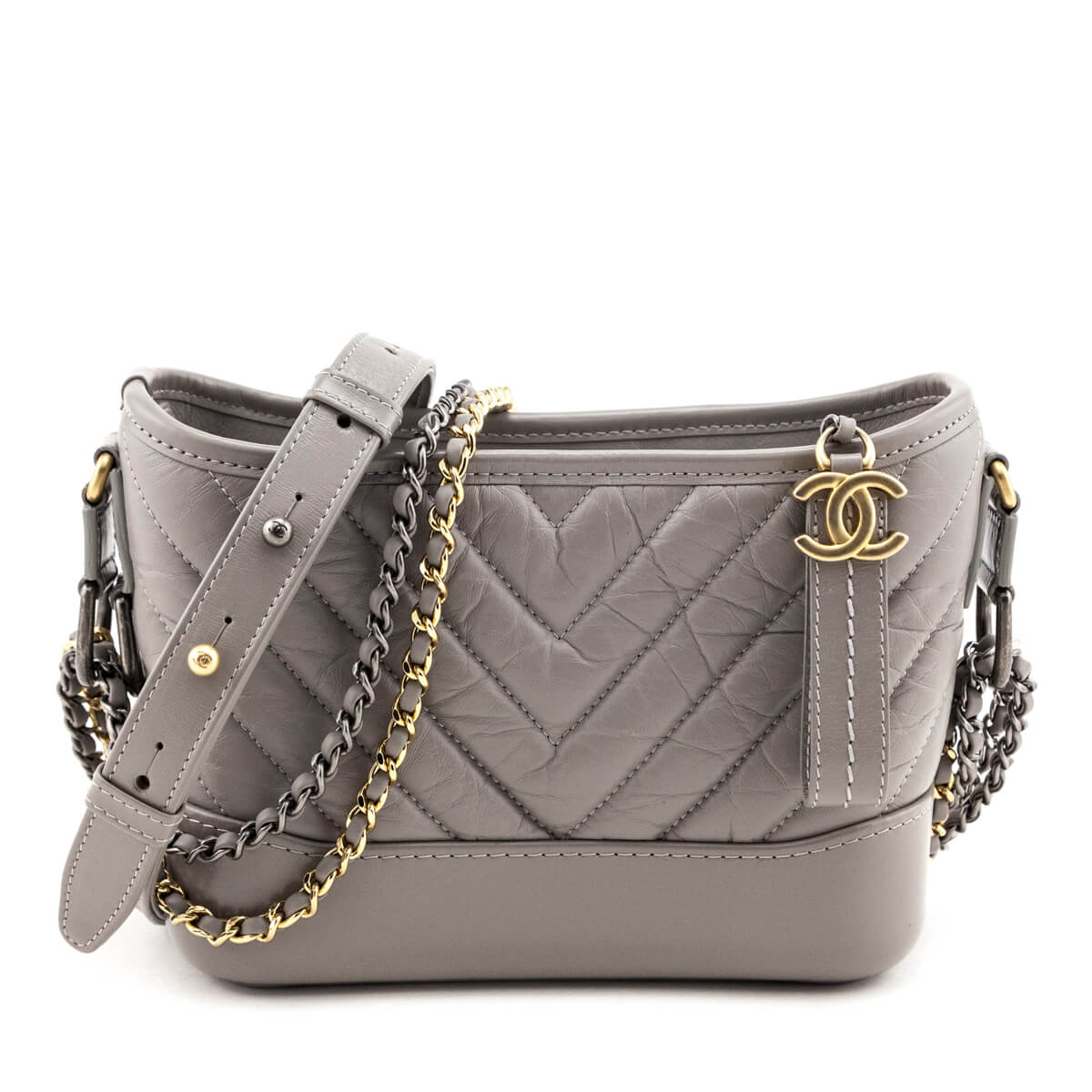 Chanel Grey Aged Calfskin Quilted Small Gabrielle Hobo - Chanel CA ...