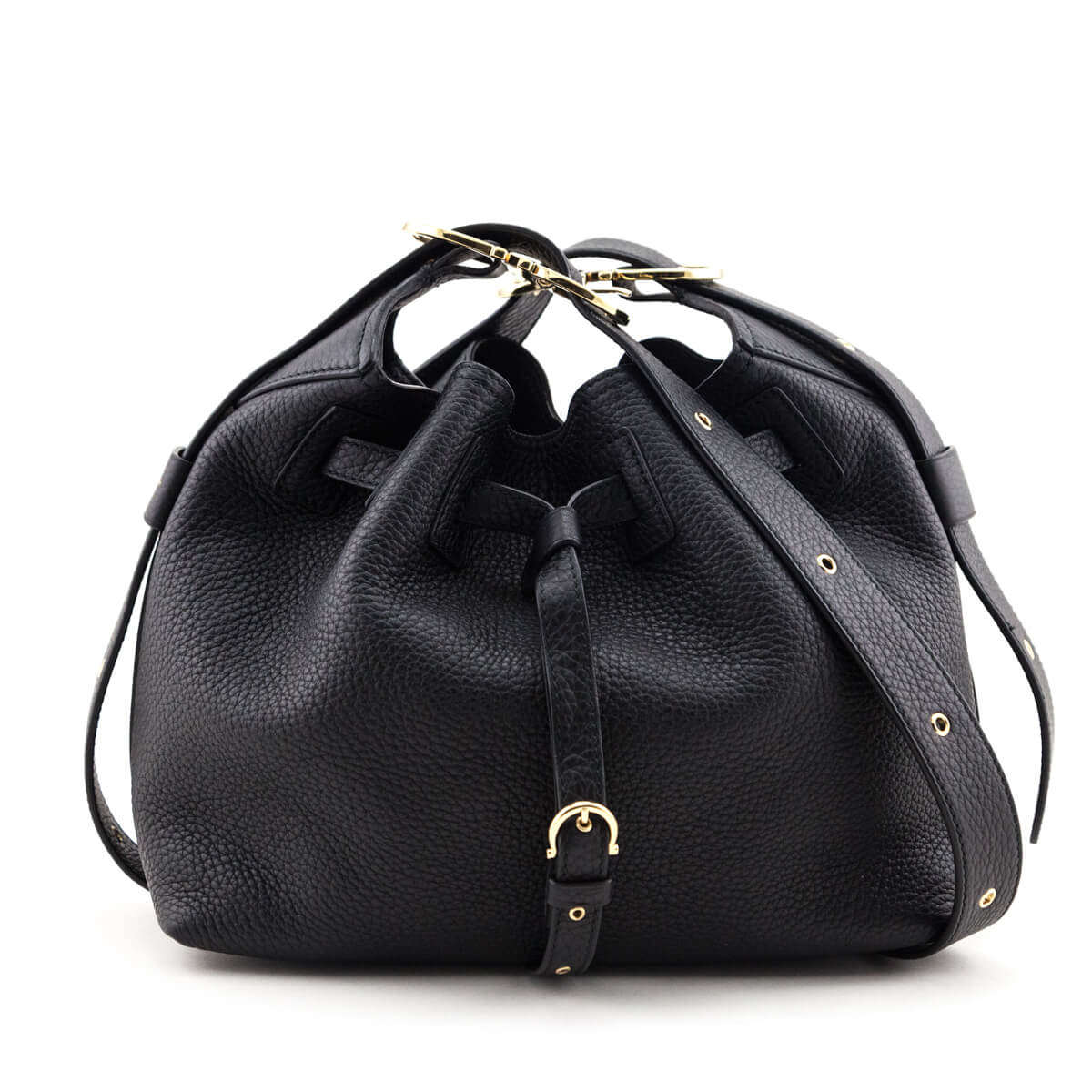 Ferragamo Black Pebbled Calfskin Carla Bucket Bag - Shop Designer Bags ...