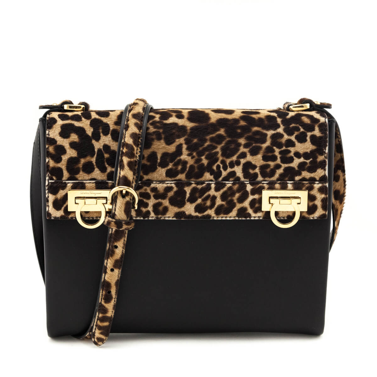 Ferragamo Leopard Print Calf Hair Mya Flip Lock Bag - Preloved Canada