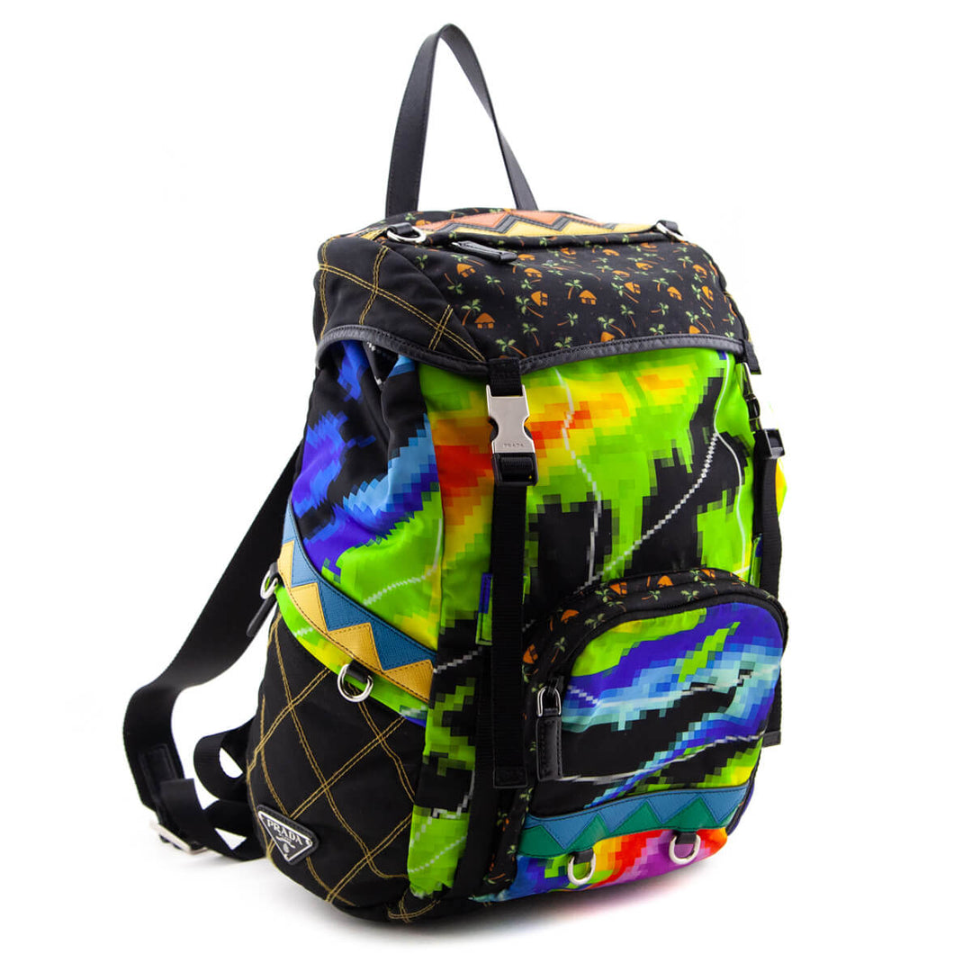 Prada Multicolor Printed Nylon Double Buckle Backpack - Prada Handbags